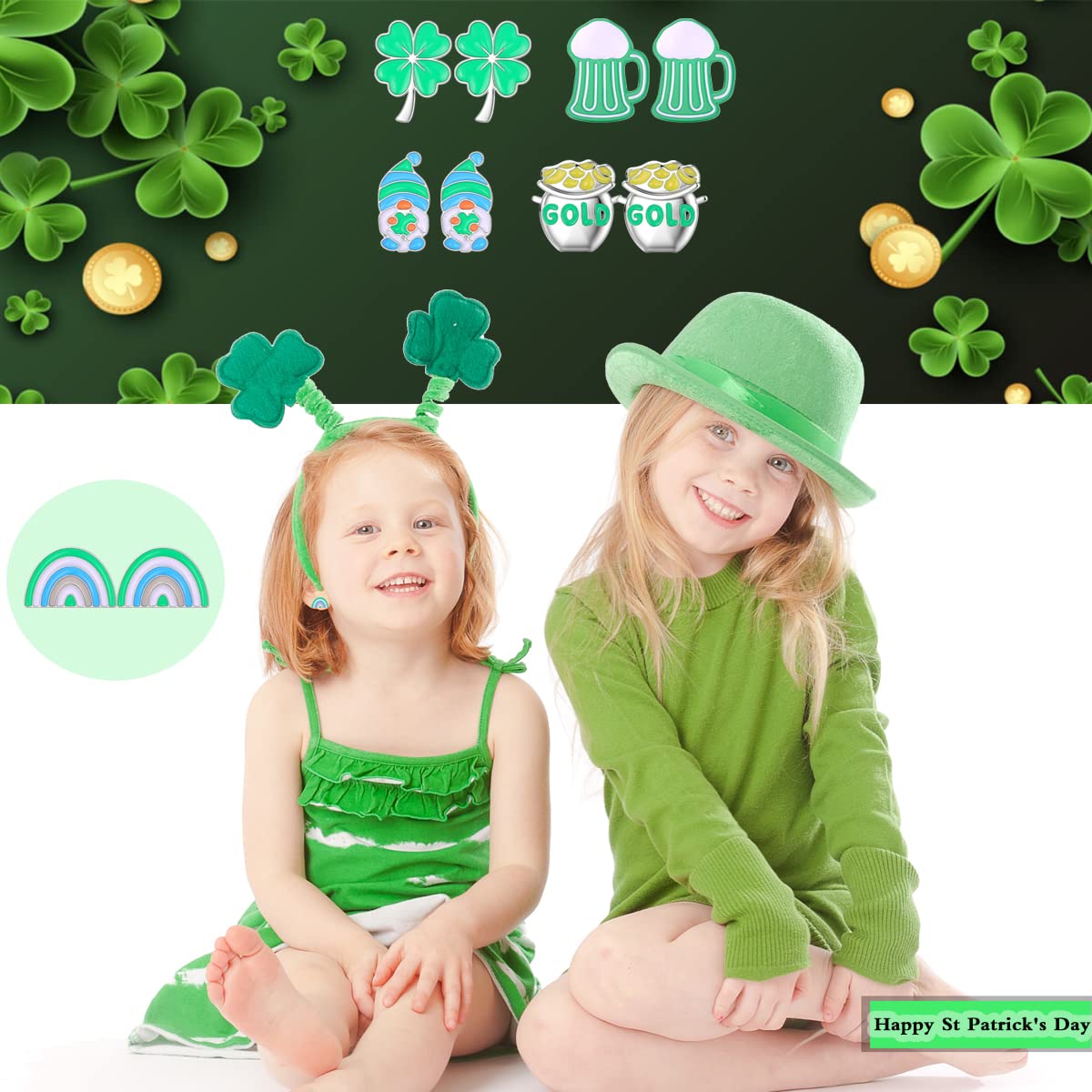 20 Pairs Mothers Day St Patrick's Day Easter Hypoallergenic Drop Stud Earrings Bulk for Girls Women Clover Shamrock Green Hat Easter Eggs Bunny Earrings Dangle Stud Earrings Set for Teen Girls Women Valentine’s Day Gifts, Easter (Valentine’s/St Patrick's/