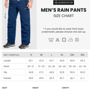 Men's Rain Pants, Waterproof Rain Over Pants Lightweight Packable Windproof Hiking Pants Outdoor Golf Work Navy