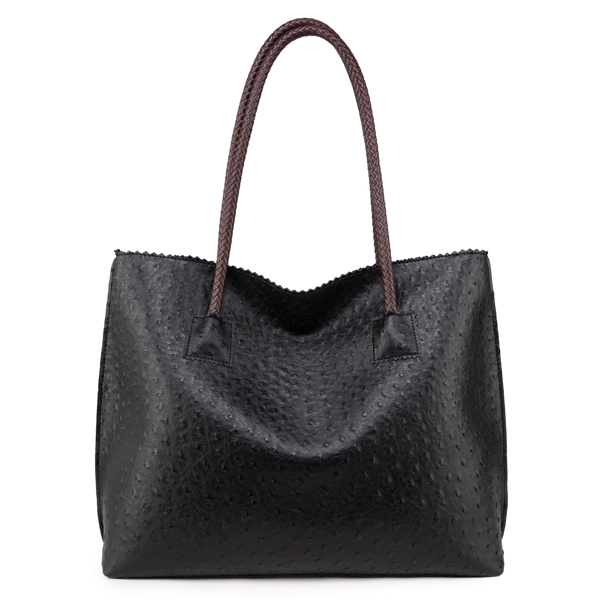 Milan Chiva Leather Tote Bag for Women with Zipper Large Ostrich Hobo Purse Shoulder Purses and Handbags Black MC-1038BK