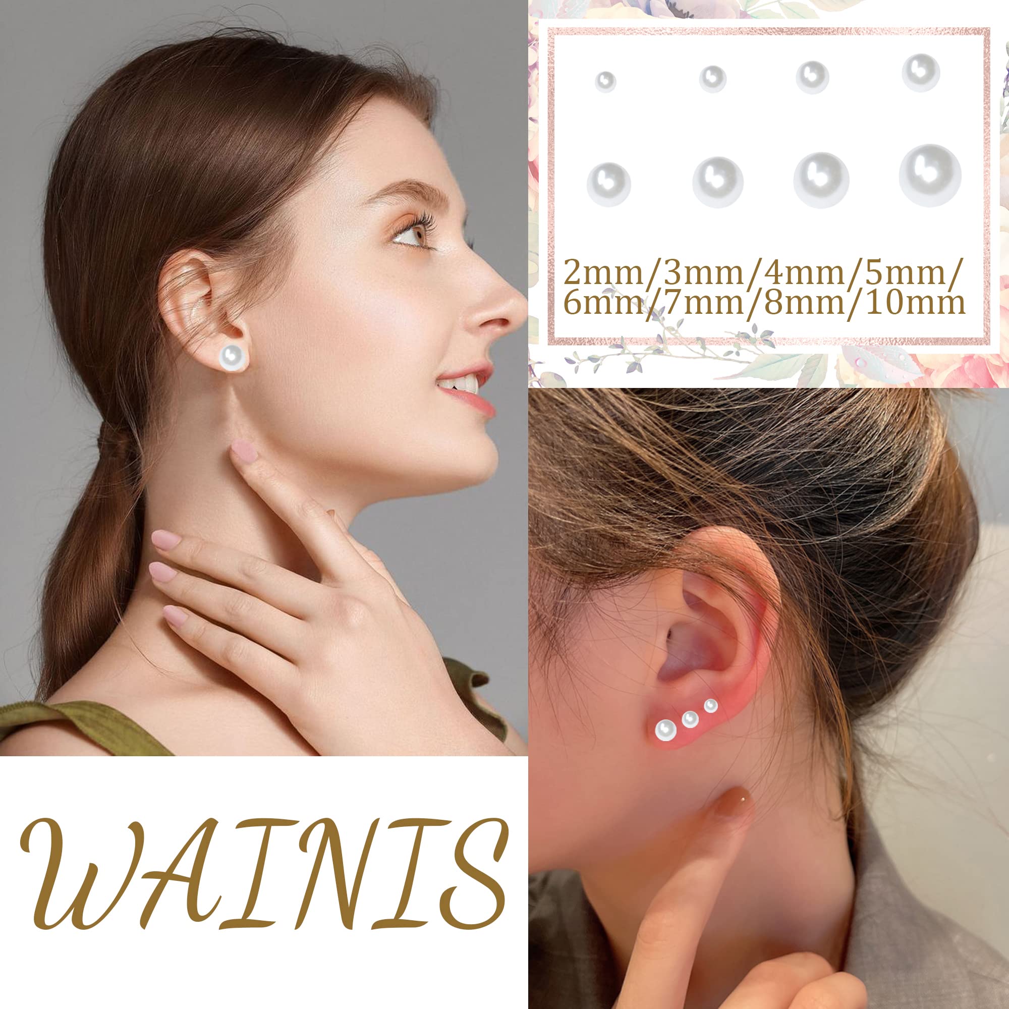 WAINIS 20 Pairs 2-10mm Round Imitation Pearl Earrings Composite Pearls Ball Stud Earrings Mixed Sizes Pearl earrings Set Jewelry