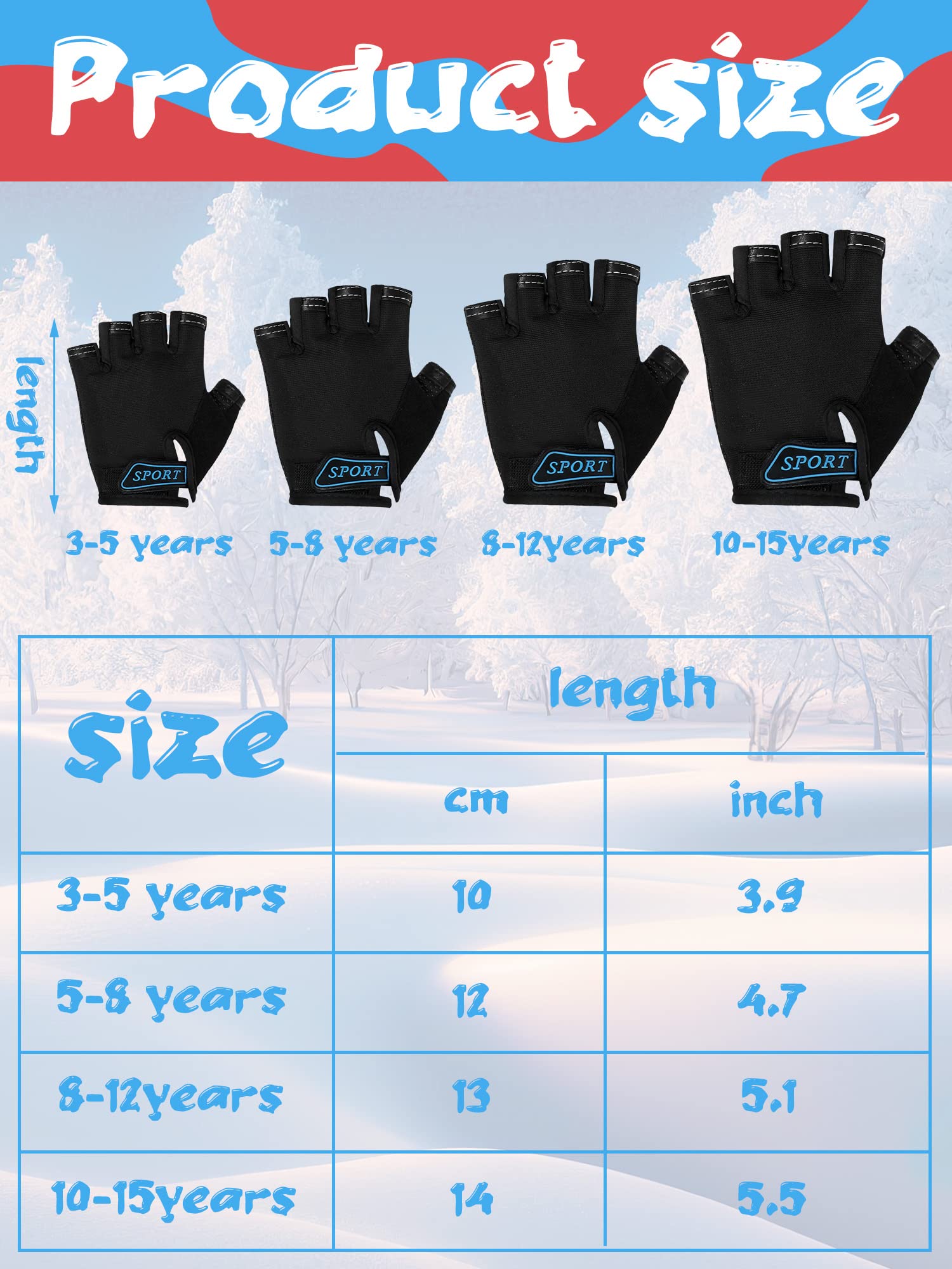 3 Pairs Kids Half Finger Gloves Sport Gloves Non-Slip Gel Gloves for Children Cycling Riding Biking (Classic,5-8 Years)