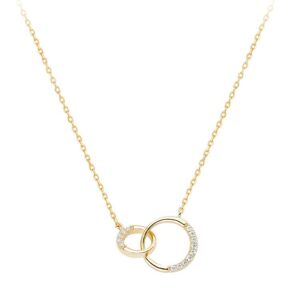 sloefy 14k gold intertwined circle necklace, moissanite double circle pendant necklace, beautiful jewelry gifts for women (style one, 14k)