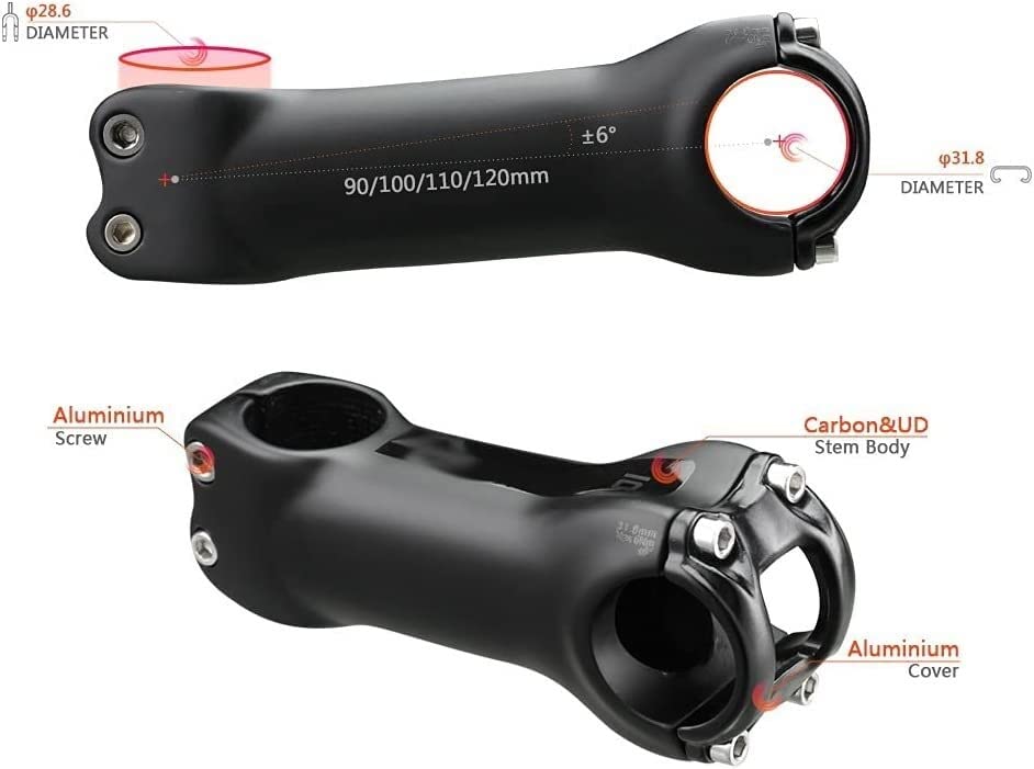 ZECHAO Carbon Bike Stem,UD Matte Road Bike Carbon Fibre Stem 90mm 100mm 110mm 120mm Bike Stem Parts Bike Stem (Color : Black, Size : 120mm)