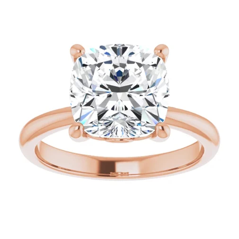 Moissanite Engagement Ring 4 Carat Cushion Handmade Solitaire Diamond Ring Bridal Wedding Gifts for Women Ring VVS1 Colorless (10K Solid Rose Gold)