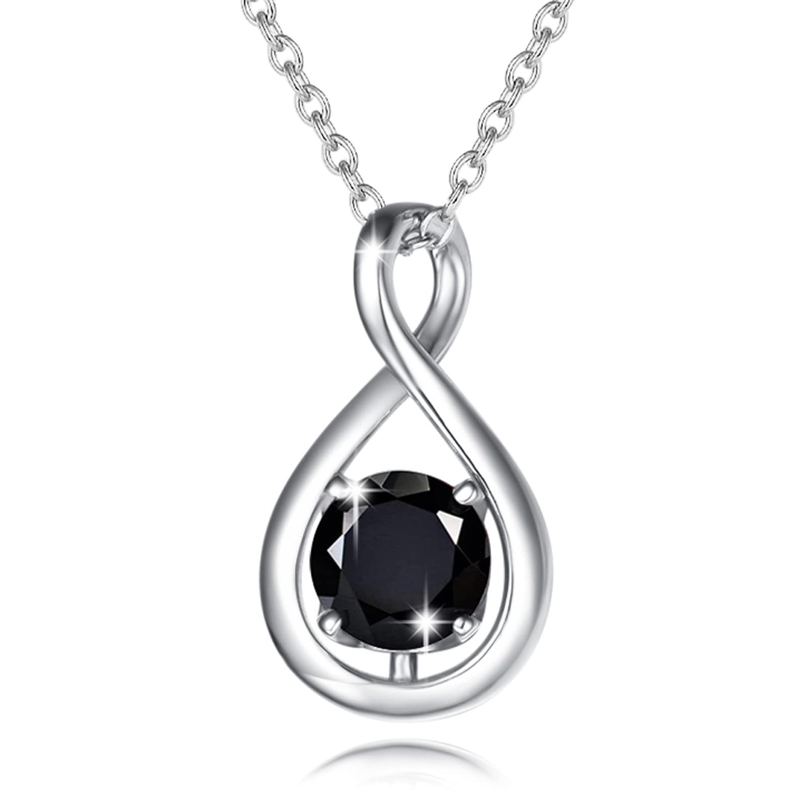 FANCIME Black Tourmaline Necklace Graduation Gift Sterling Silver Dainty Infinity Pendant Crystal Black Onyx Fine Gemstone Jewelry Birthday Anniversary Christmas Gifts for Women Her