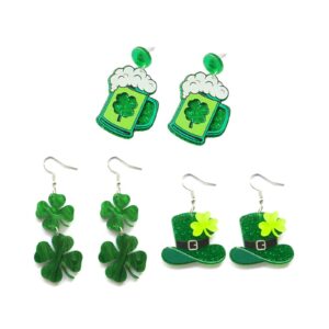 st patricks day earrings for women irish shamrock dangle earrings fun green hat beer drop earrings for teen girls lightweight irish festival earrings st patricks day accessories(acrylic)