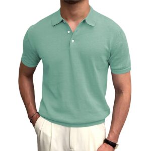 syktkmx mens golf polo shirts short sleeve casual banded bottom stretch classic fit solid knit t-shirts mint