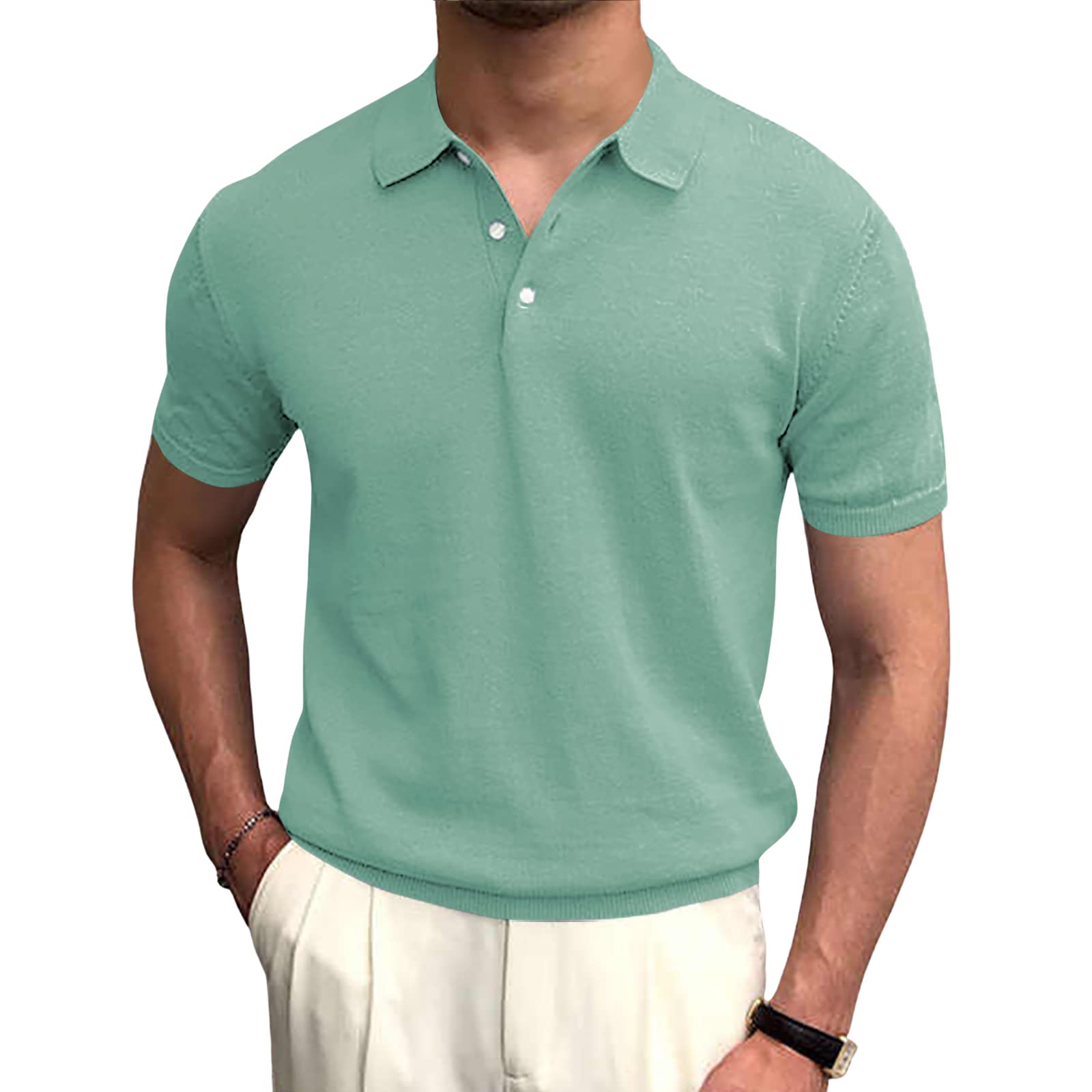 Syktkmx Mens Golf Polo Shirts Short Sleeve Casual Banded Bottom Stretch Classic Fit Solid Knit T-Shirts Mint