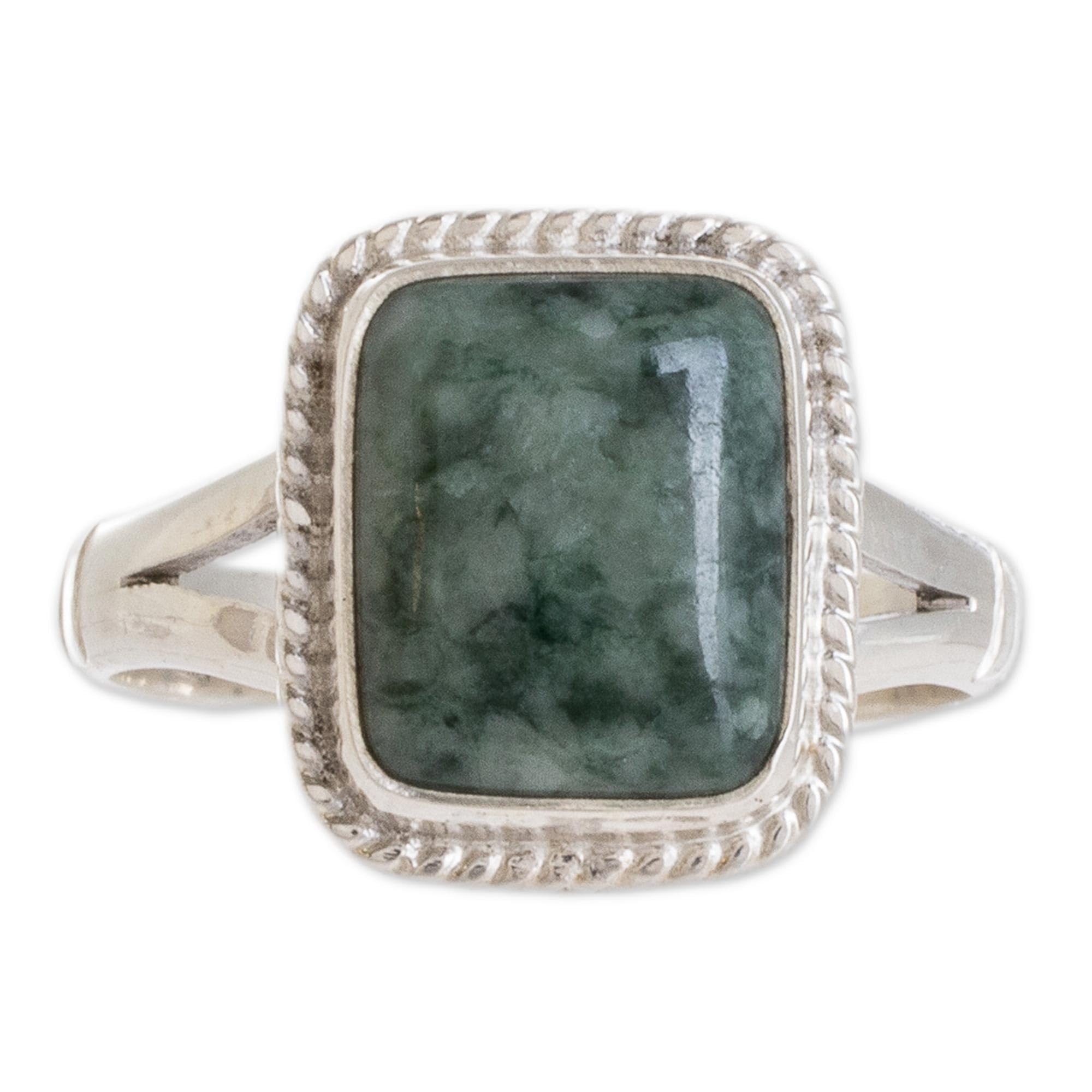 NOVICA Artisan Handmade .925 Sterling Silver Jade Cocktail Ring Artisan Crafted Single Stone Guatemala Hemlock Desert Sage 'Life Divine'