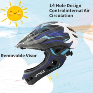 ONTYZZ Kids Bicycle Helmet Kids Adjustable Safety Full Face Helmet Lightweight Toddler Mountain Full Bike Helmet for Skating Cycling Scooter for Youth Child Boys Girls Ages Blue and White/S