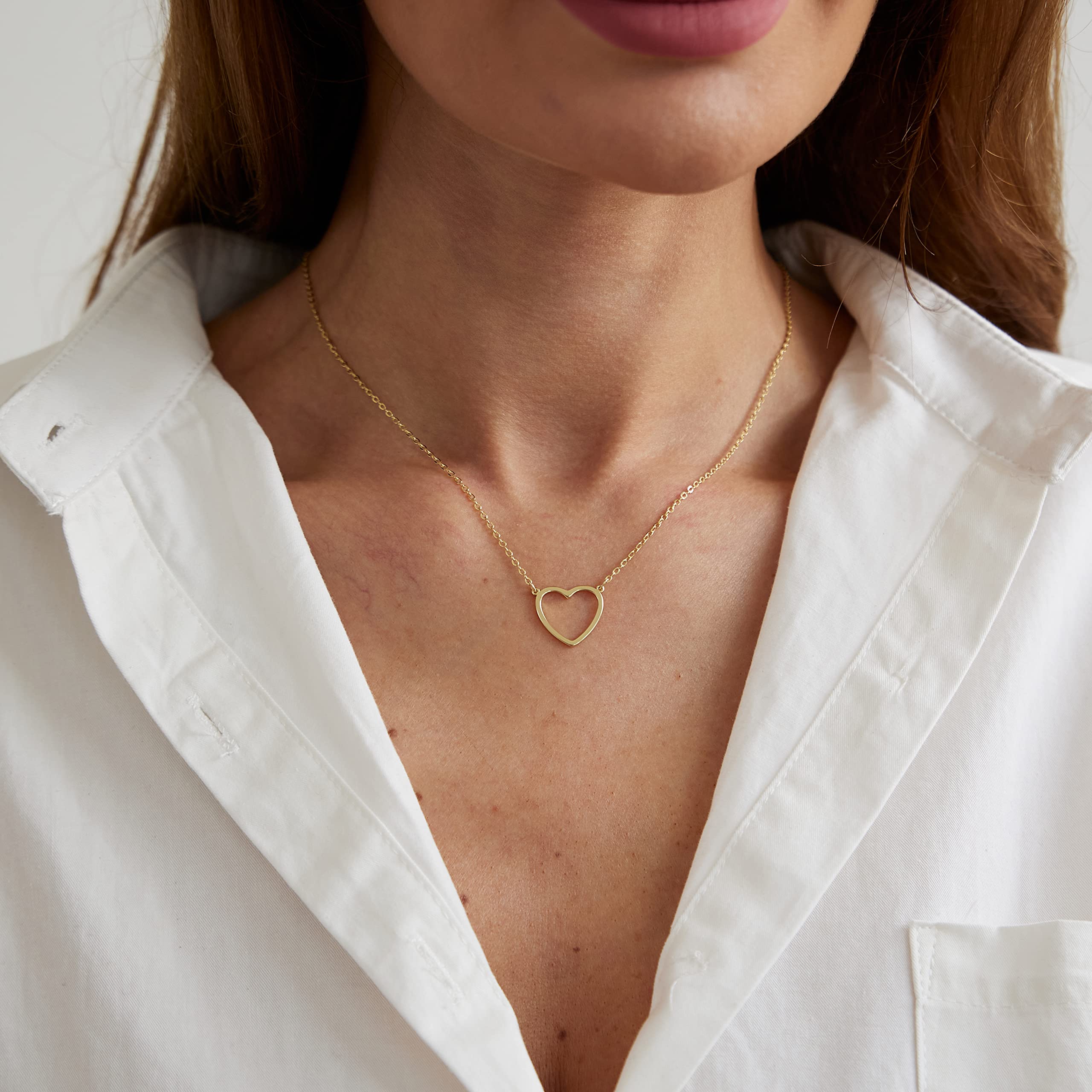 LEXODY Dainty Heart Necklace Tiny Heart Pendant Choker Necklaces Small 14k Gold Plated Cute Open Heart Chain Necklace for Women Minimalist Jewelry Necklace for Women