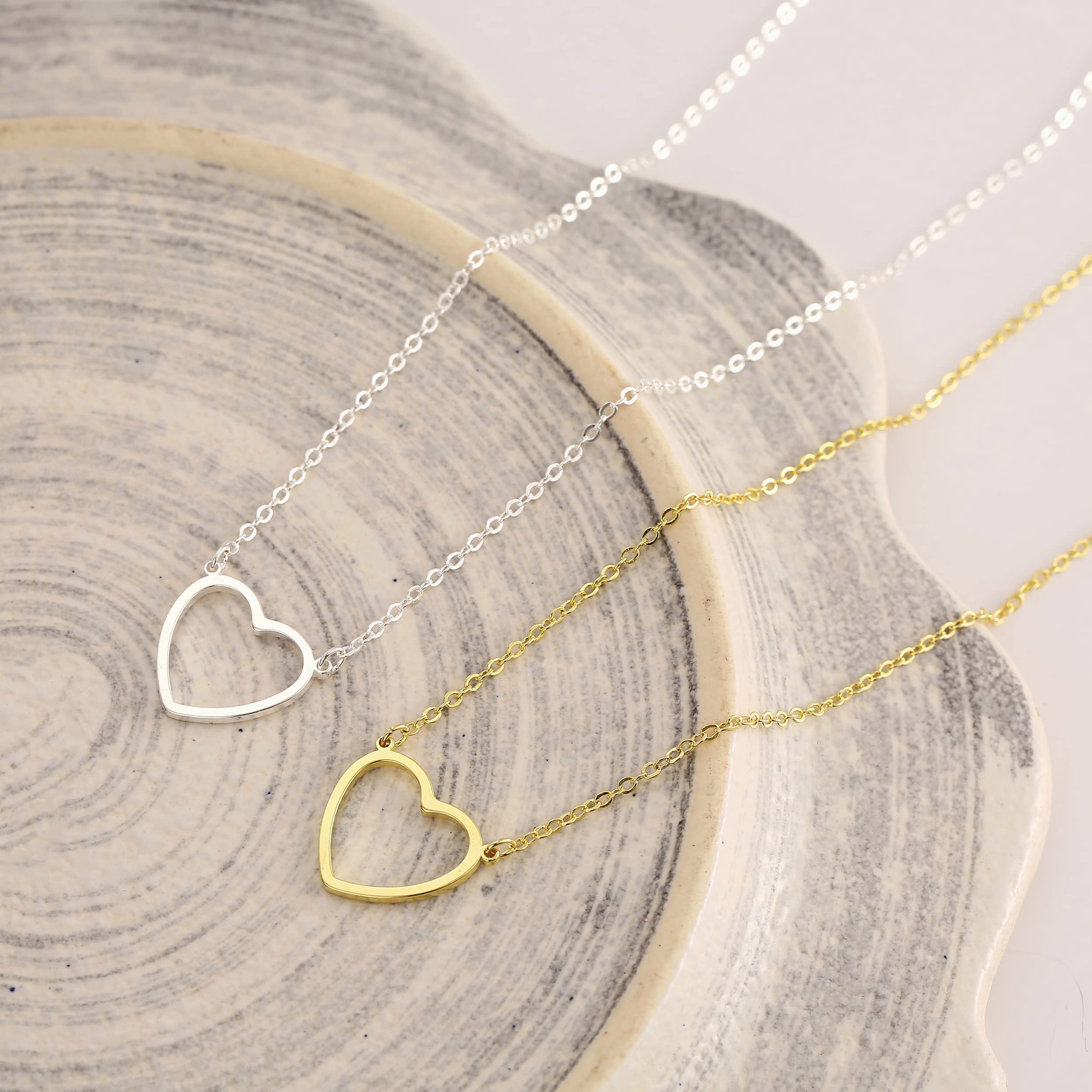 LEXODY Dainty Heart Necklace Tiny Heart Pendant Choker Necklaces Small 14k Gold Plated Cute Open Heart Chain Necklace for Women Minimalist Jewelry Necklace for Women