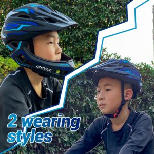 ONTYZZ Kids Bicycle Helmet Kids Adjustable Safety Full Face Helmet Lightweight Toddler Mountain Full Bike Helmet for Skating Cycling Scooter for Youth Child Boys Girls Ages Blue and White/S