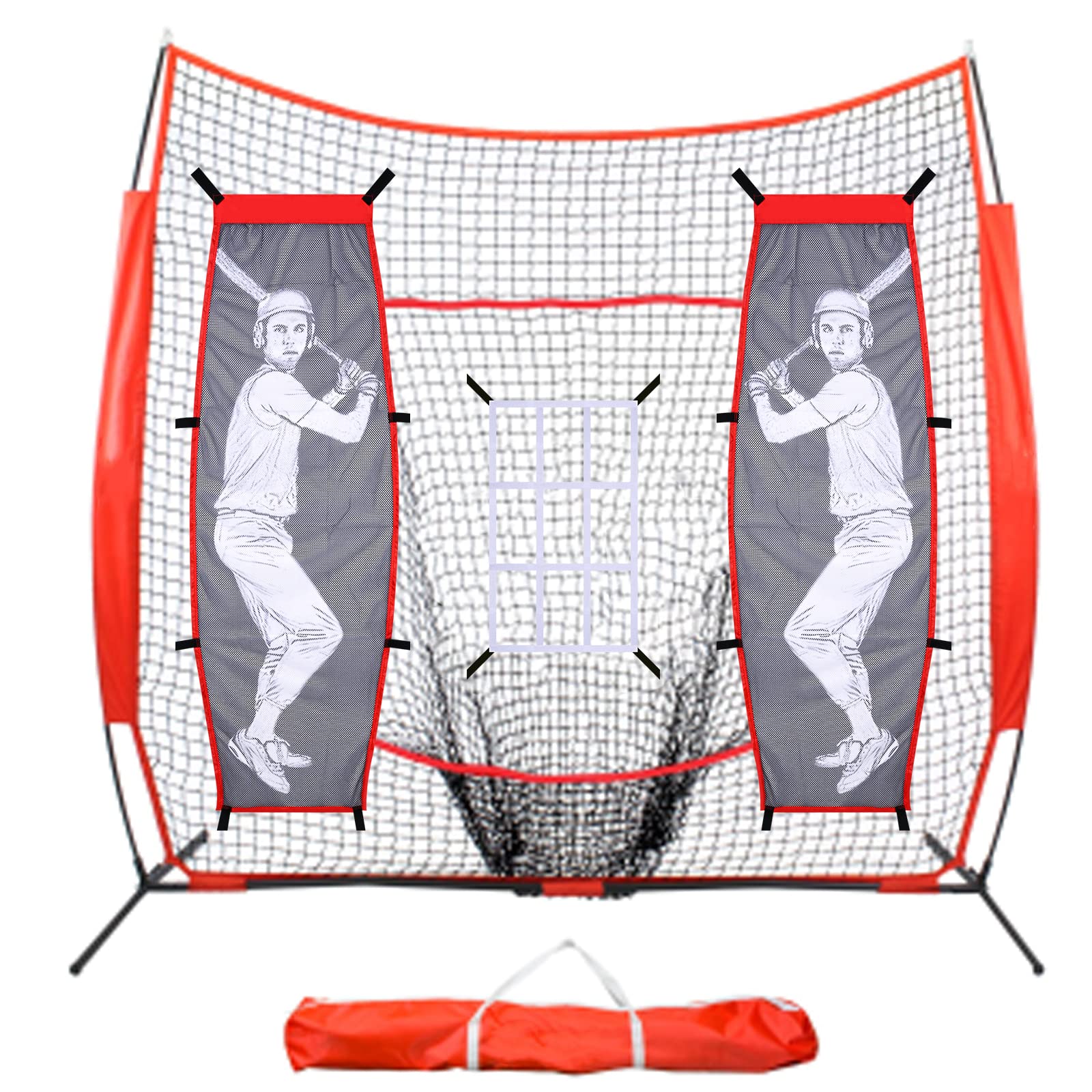 VAIPI Baseball Pitching Net Softball Pitching Trainer with 2 Dummy Batter Batting Net and Pitching Zone Hitting Aid Training Equipment for Practice Improved Hitting and Pitching Accuracy Training