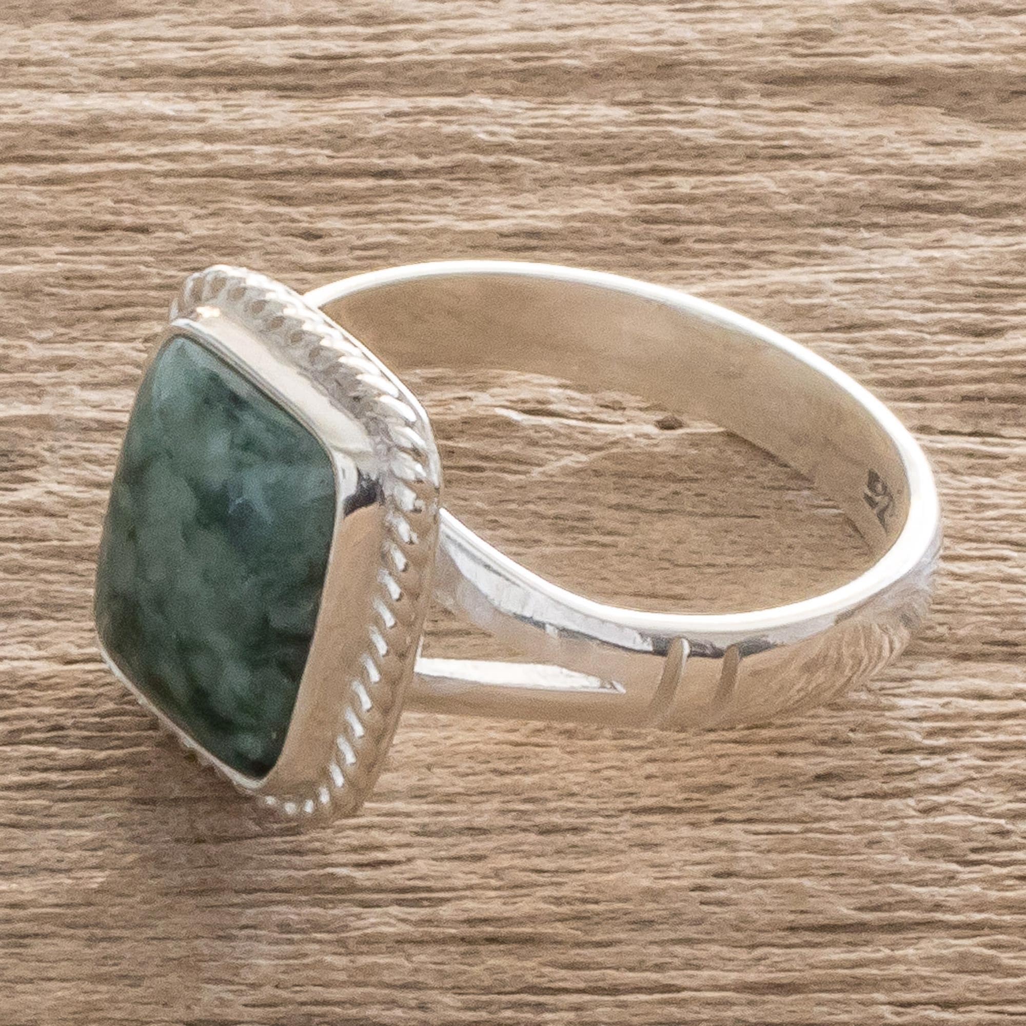 NOVICA Artisan Handmade .925 Sterling Silver Jade Cocktail Ring Artisan Crafted Single Stone Guatemala Hemlock Desert Sage 'Life Divine'