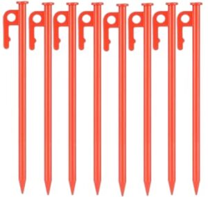 vokkeno colorful heavy duty steel tent stakes pack, multiple colors steel pegs set for outdoor camping canopy tarp (12.0 inches, orange / 8 pcs)