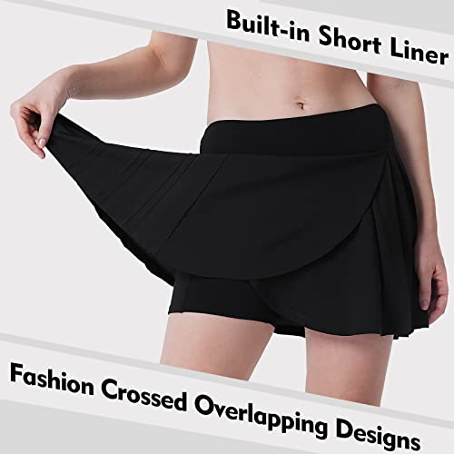 Tennis Skirt for Women Black Skorts Skirts for Womens Pleated Tennis Skirts with Shorts and 3 Pockets High Waisted Athletic Golf Skirt