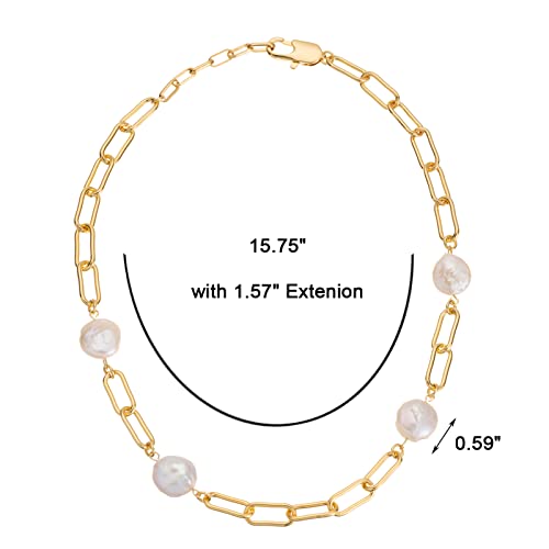 Itcoery Women’s 24K Gold Plated Baroque Pearls Necklace