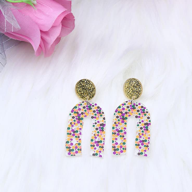 Mardi Gras Earrings for Women,Mardi Gras Dangle Earrings Mardi Gras Accessories Arch Carnival Earrings Resin Acrylic Mardi Gras Costume Jewelry (G)