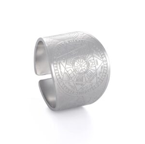 sipuris seals of the seven archangels men rings seal of solomon adjustable signet ring amulet kabbalah stainless steel statement band ring jewelry for men women (10, sliver)