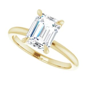 925 silver, 10k/14k/18k solid gold handmade engagement ring, 2 carats emerald cut moissanite solitaire ring, wedding bridal rings for women/her, anniversary propose gifts ring (10k solid yellow gold)