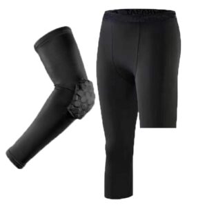 men’s compression pants one leg 3/4 capri tights leggings and arm sleeve for gym running basketball(b r small)