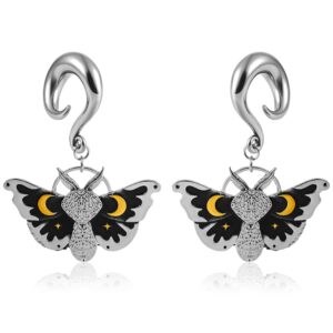 maxbott elegant butterflies stainless steel dangle hooks ear plugs hangers ear gauges pair selling 2g 0g piercing body jewelry (00g(10mm), silver)