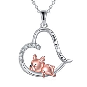 vonala french bulldog necklace 925 sterling silver heart pendant dog jewelry gifts for women (french bulldog)