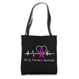 eating disorders awareness heartbeat support purple ribbon tote bag