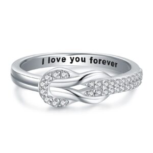 love knot promise ring for women s925 sterling silver square knot ring engraved "i love you forever" mothers'day birthday valentine's day jewelry gift for girlfriend boyfriend (5)