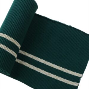 tinakim ribbing fabric for cuffs, jacket hoodies waistbands neckline sewing material (green + gold stripe, 36x6in)