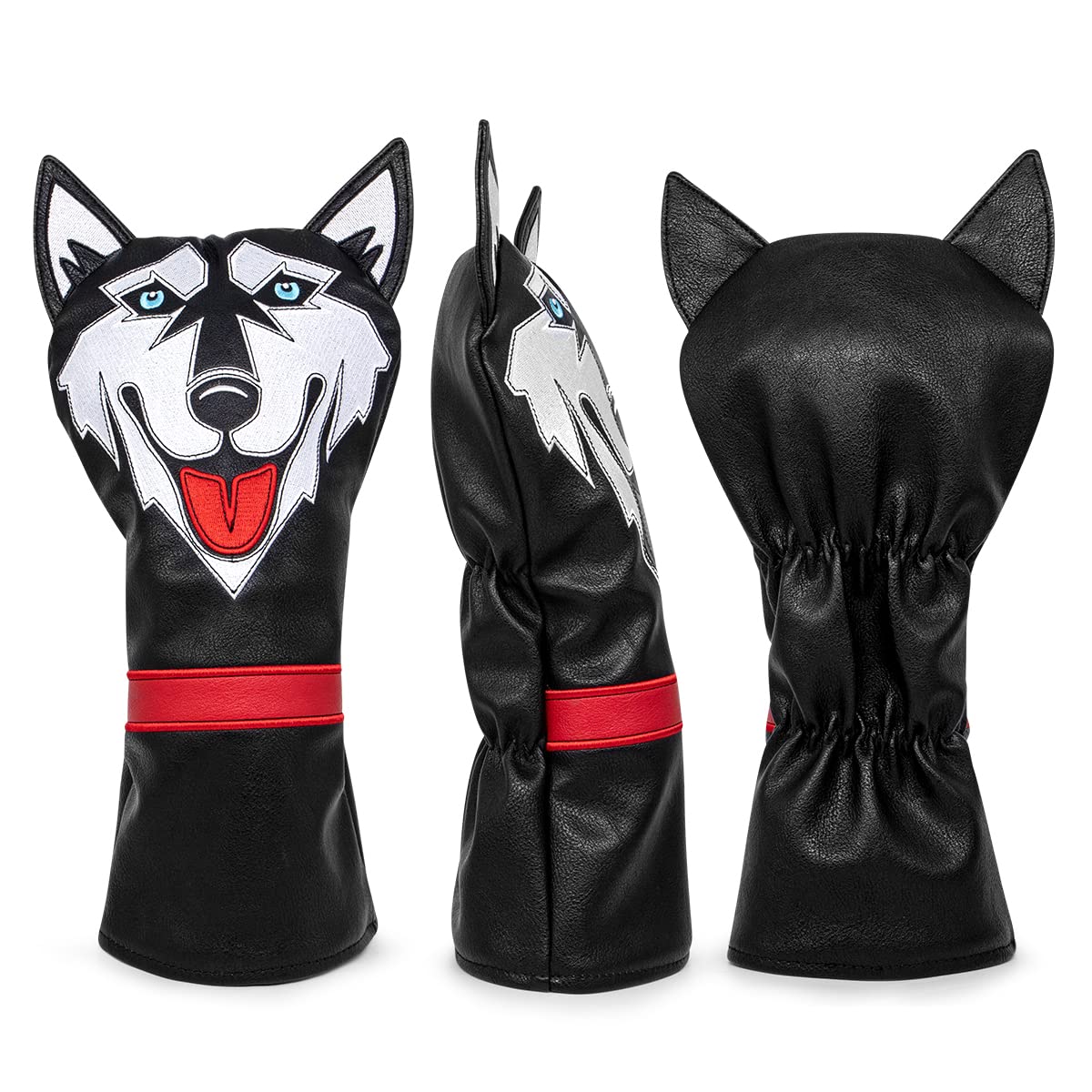 Husky Golf Club Head Covers Black for Men Golfer Animal Golf Club Wood Cover Golf Driver Cover Fairway Wood Cover #3 Wood Cover Hybrid Cover Leather Golf Headcovers Fits Taylormade, Ping