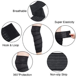 Rbenxia 4 Pieces of Black Elastic Calf Compression Bandage Adjustable Leg Compression Sleeve Knee Wraps Brace Support Bands for Stabilising Ligament, Joint Pain, Sport (180 cm)