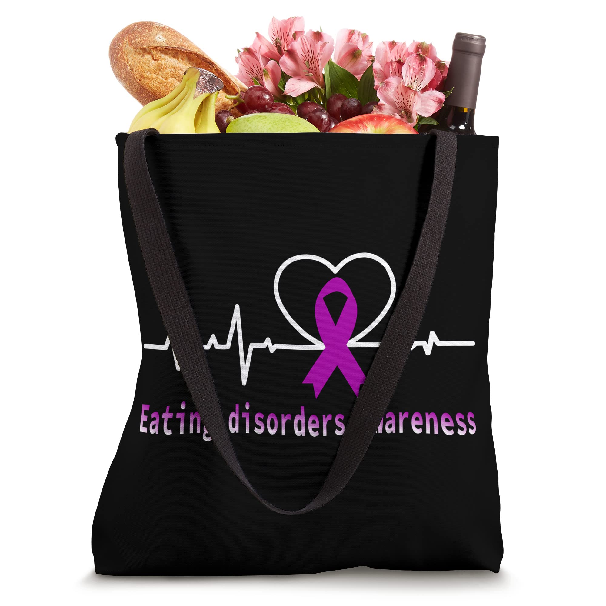 Eating Disorders Awareness Heartbeat Support Purple Ribbon Tote Bag