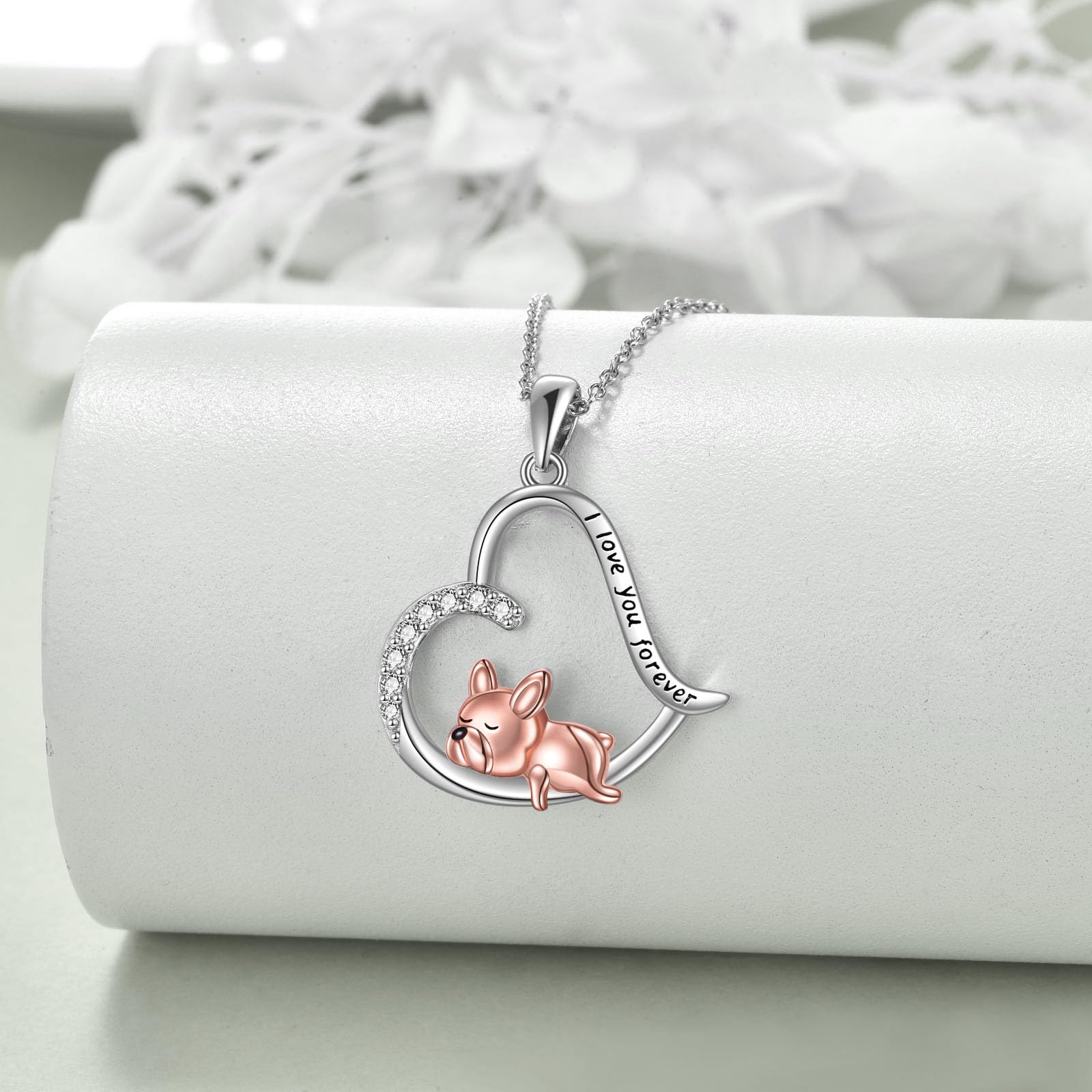 VONALA French Bulldog Necklace 925 Sterling Silver Heart Pendant Dog Jewelry Gifts for Women (French Bulldog)