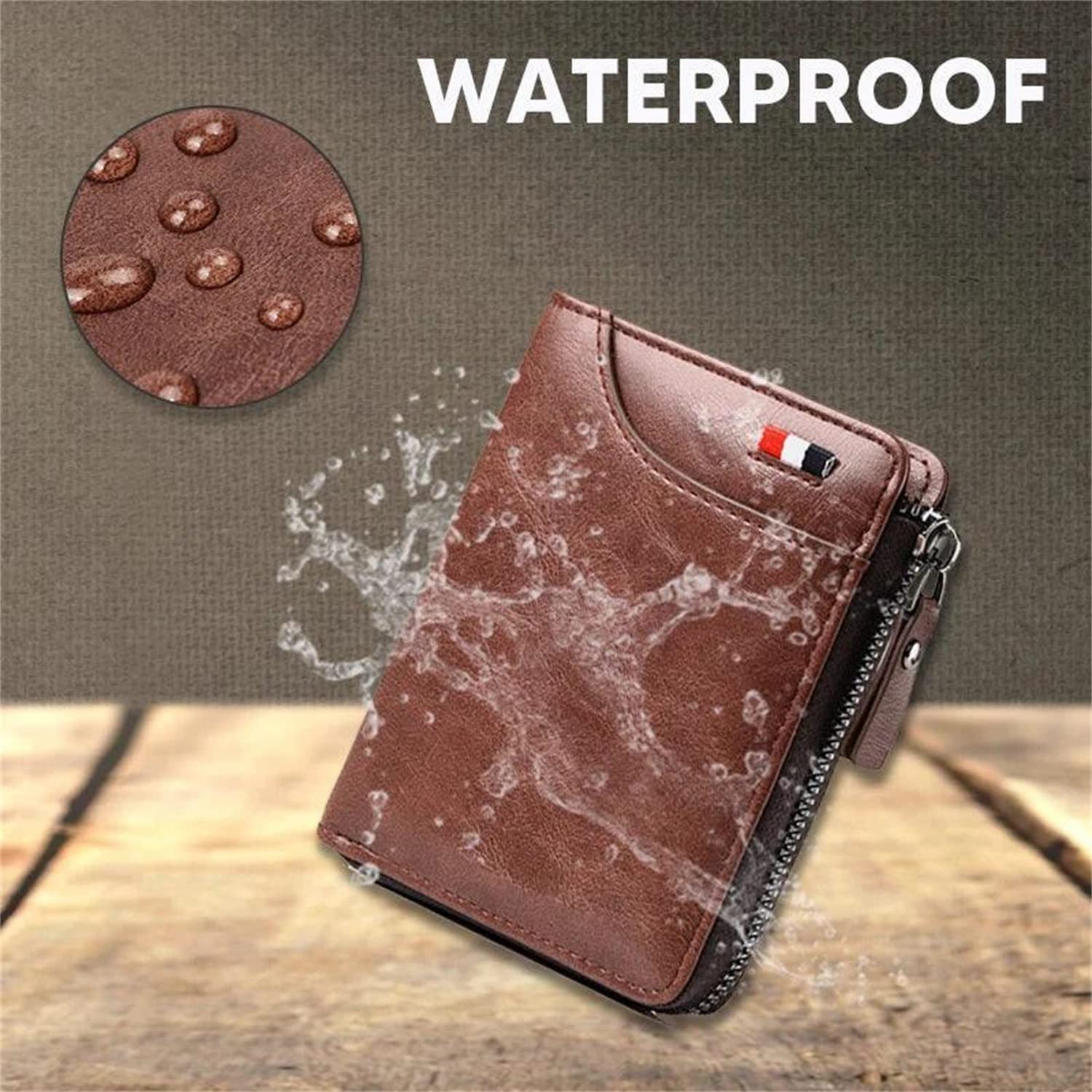 2023 New Multi-Functional RFID Blocking Waterproof Durable PU Leather Wallet, Large Capacity Zipper Wallets for Men Holds 1-14 Cards, Soft Slim Genuine Leather RFID Blocking Wallet Technology (BROWN)