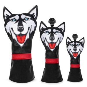 husky golf club head covers black for men golfer animal golf club wood cover golf driver cover fairway wood cover #3 wood cover hybrid cover leather golf headcovers fits taylormade, ping