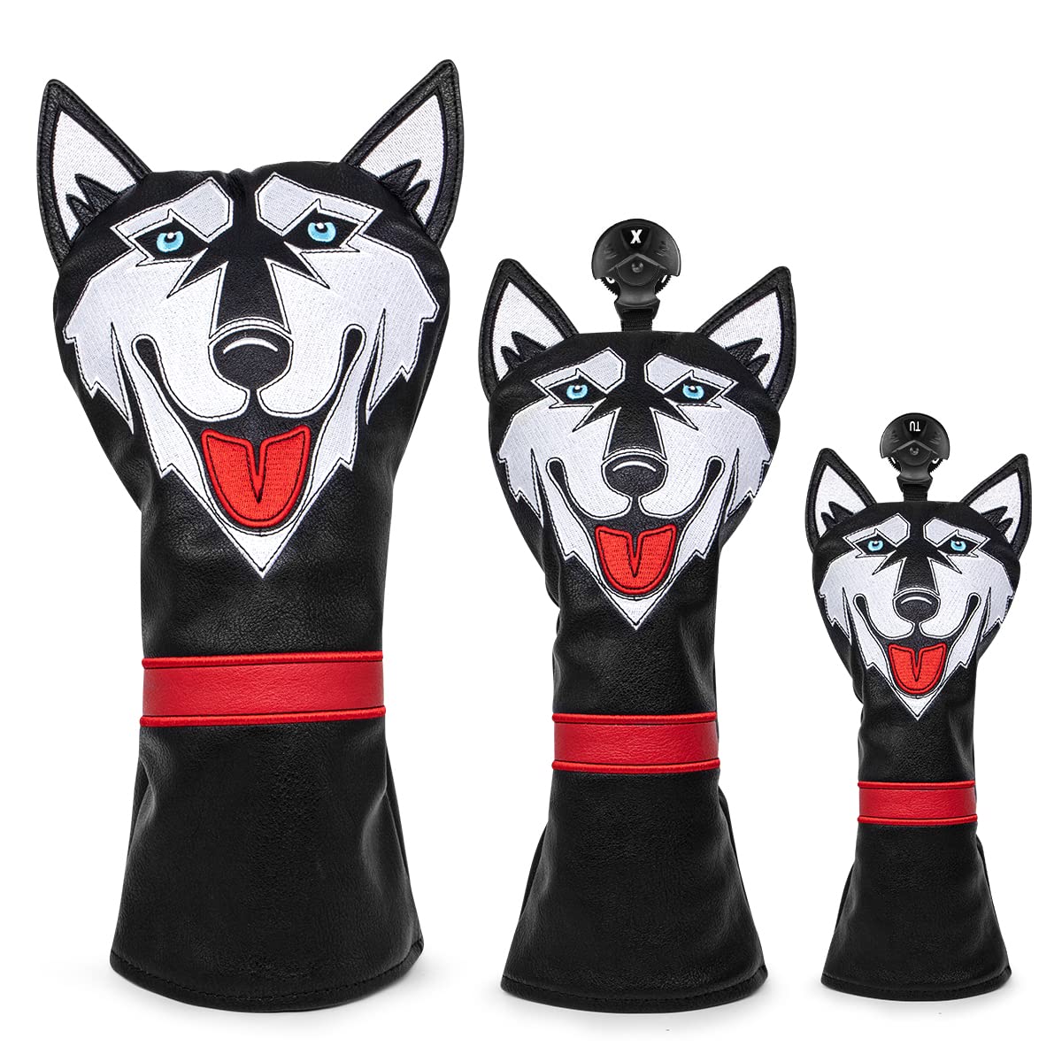 Husky Golf Club Head Covers Black for Men Golfer Animal Golf Club Wood Cover Golf Driver Cover Fairway Wood Cover #3 Wood Cover Hybrid Cover Leather Golf Headcovers Fits Taylormade, Ping