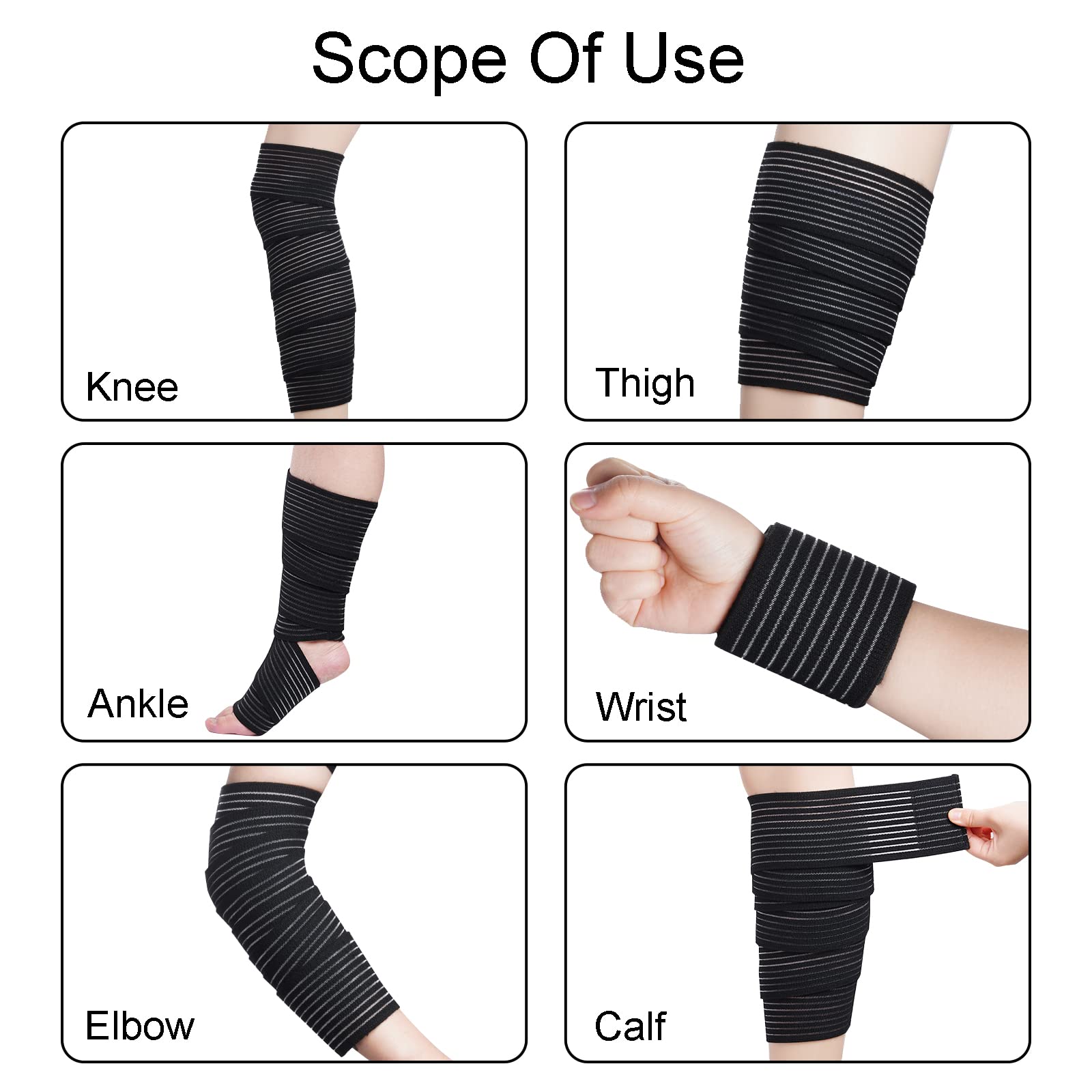 Rbenxia 4 Pieces of Black Elastic Calf Compression Bandage Adjustable Leg Compression Sleeve Knee Wraps Brace Support Bands for Stabilising Ligament, Joint Pain, Sport (180 cm)