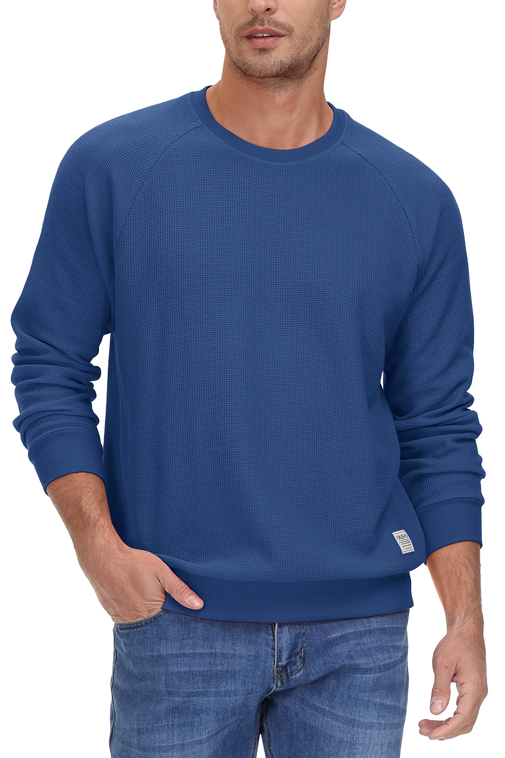 MAGCOMSEN Men's Light Spring Pullover Casual Crewneck Sweatshirts Lightweight Long Sleeve Shirt Blue Grey,L