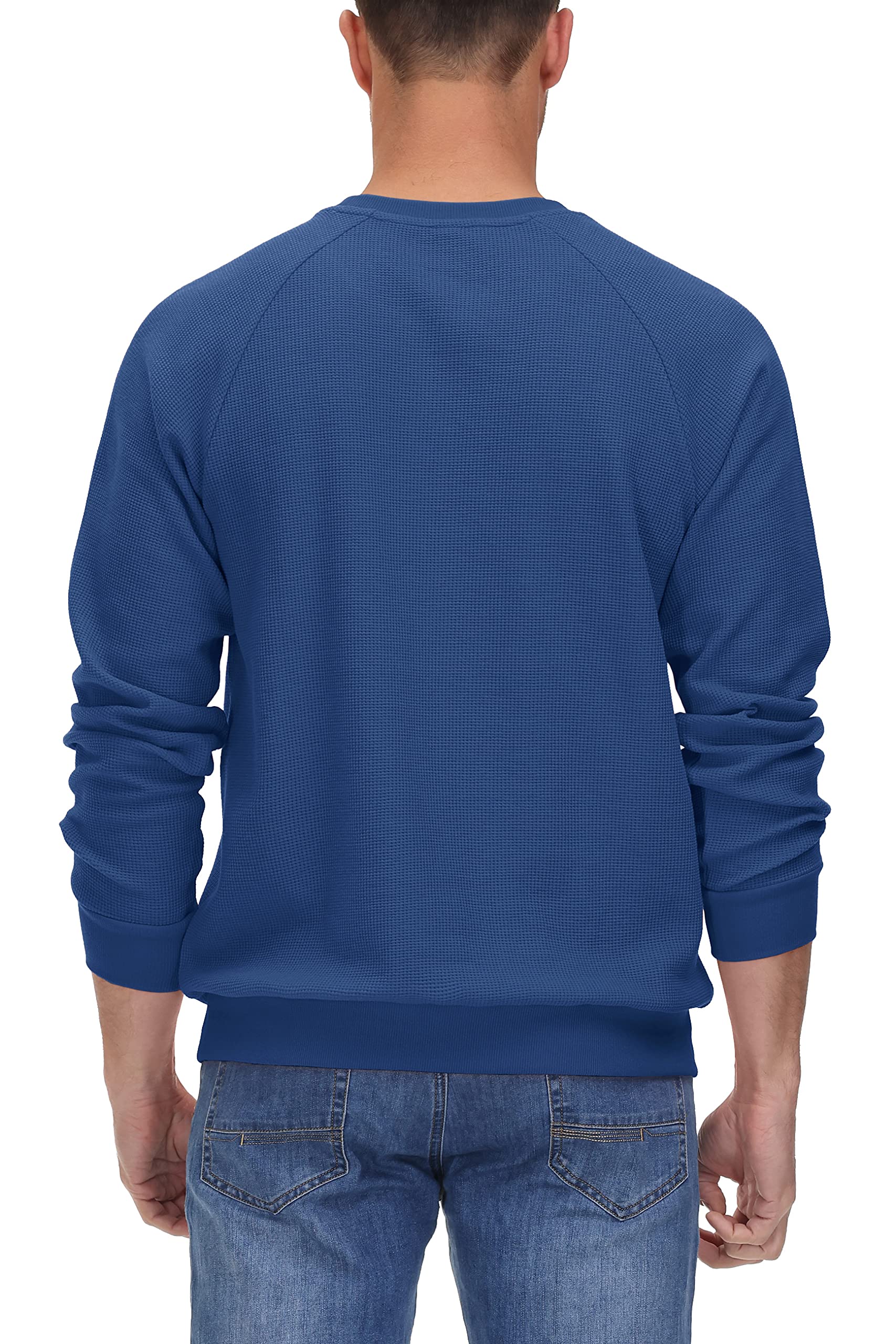 MAGCOMSEN Men's Light Spring Pullover Casual Crewneck Sweatshirts Lightweight Long Sleeve Shirt Blue Grey,L