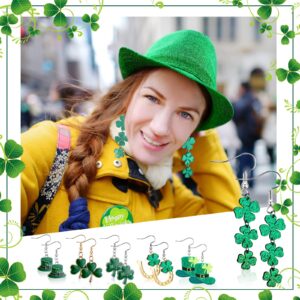 Henoyso 6 Pairs St. Patrick's Day Earrings Acrylic Stud Clover Dangling Earrings Irish Shamrock Dangle Earrings for Women (Clover)