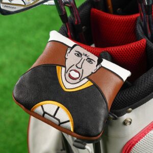 Craftsman Golf Funny Brown and White Happy Large Mallet Putter Headcover for Heel Shaft Putters