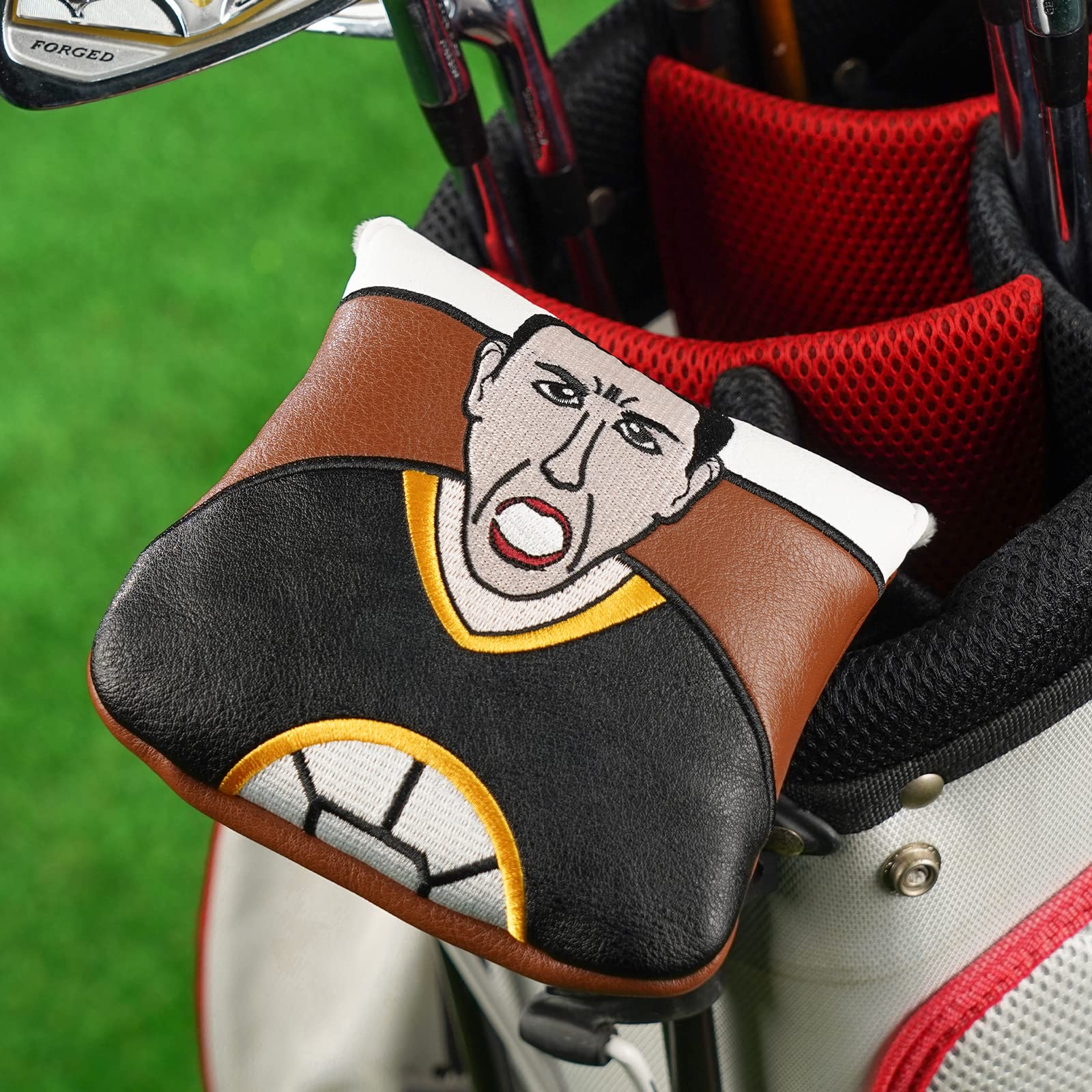 Craftsman Golf Funny Brown and White Happy Large Mallet Putter Headcover for Heel Shaft Putters