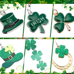 Henoyso 6 Pairs St. Patrick's Day Earrings Acrylic Stud Clover Dangling Earrings Irish Shamrock Dangle Earrings for Women (Clover)