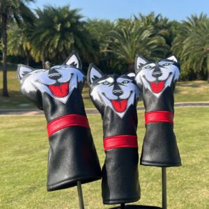 Husky Golf Club Head Covers Black for Men Golfer Animal Golf Club Wood Cover Golf Driver Cover Fairway Wood Cover #3 Wood Cover Hybrid Cover Leather Golf Headcovers Fits Taylormade, Ping