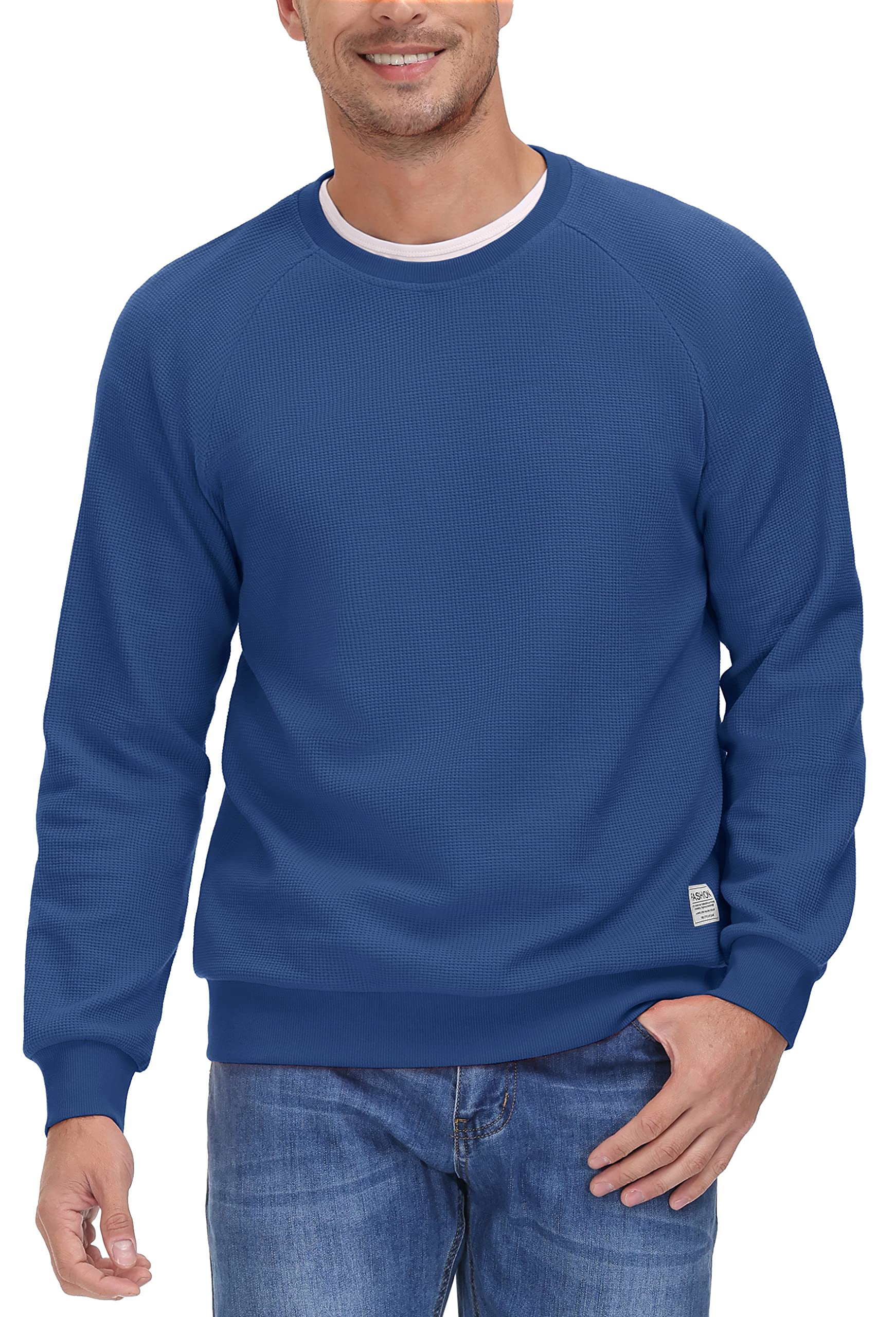 MAGCOMSEN Men's Light Spring Pullover Casual Crewneck Sweatshirts Lightweight Long Sleeve Shirt Blue Grey,L