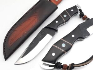 black wolf knives hunting knife high carbon 1095 steel g10 handle, sharp and durable edge perfect grip with leather sheath – bw-4163