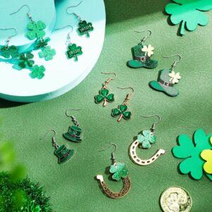 Henoyso 6 Pairs St. Patrick's Day Earrings Acrylic Stud Clover Dangling Earrings Irish Shamrock Dangle Earrings for Women (Clover)