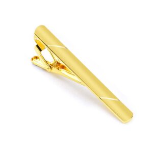 gold tone regular tie clips men-skinny tie bar suitable for wedding anniversary business meetings and daily life necktie accessories-two line